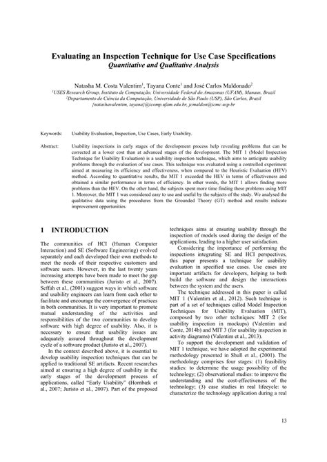 Pdf Evaluating An Inspection Technique For Use Case Specifications Quantitative And