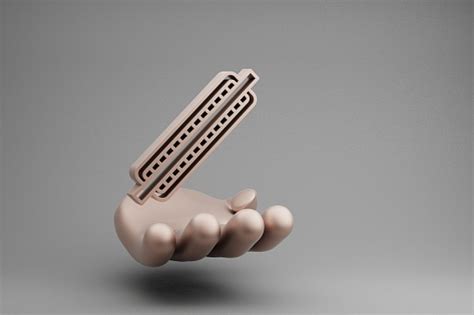 아름다운 추상적 인 삽화 골든 핸드 홀딩 뮤지컬 원 하모니카 기호 아이콘 회색 배경에 3d 렌더링 그림 디자인의 배경 패턴 금속에 대한 스톡 사진 및 기타 이미지 Istock