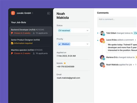 Sidebar In Application Tracking System By Florentin Walter For Inga On