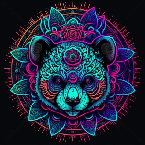 Premium Ai Image A Colorful Panda Bear Head With A Flower On The Forehead Generative Ai