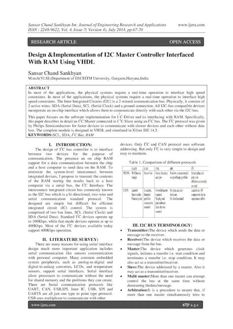 pdf design andimplementation of i2c master controller interfaced with