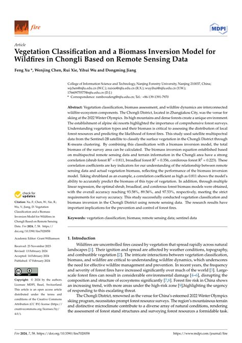 Pdf Vegetation Classification And A Biomass Inversion Model For Wildfires In Chongli Based On