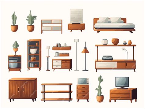 Conjunto De Ilustraciones Vectoriales De Muebles Diseño De Muebles Planos De Dibujos Animados