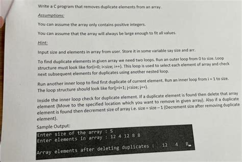 Solved Write A C Program That Removes Duplicate Elements
