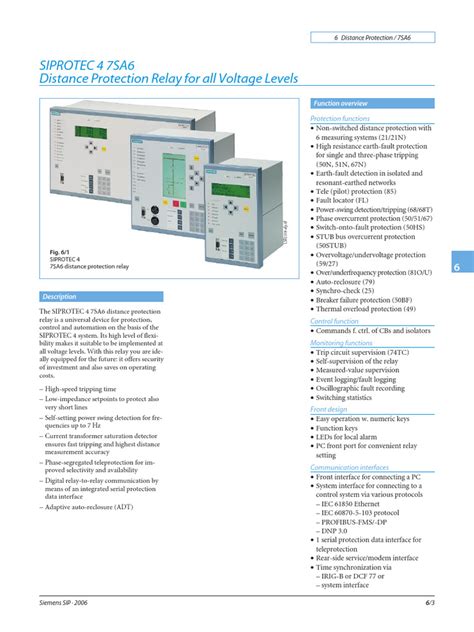 Siemens Siprotec 4 7sa6 Pdf Relay Electrical Components