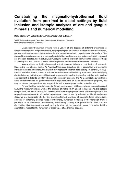 Pdf Constraining The Magmatic Hydrothermal Fluid Evolution From Proximal To Distal Settings By