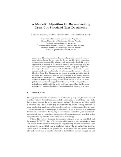 Pdf A Memetic Algorithm For Reconstructing Cross Cut Shredded Text