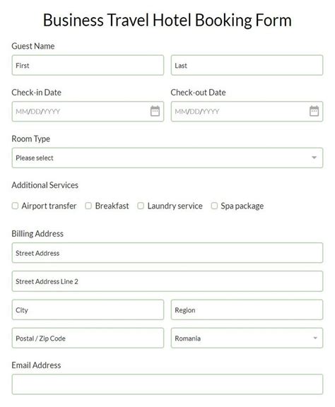 Free Business Travel Hotel Booking Form Template