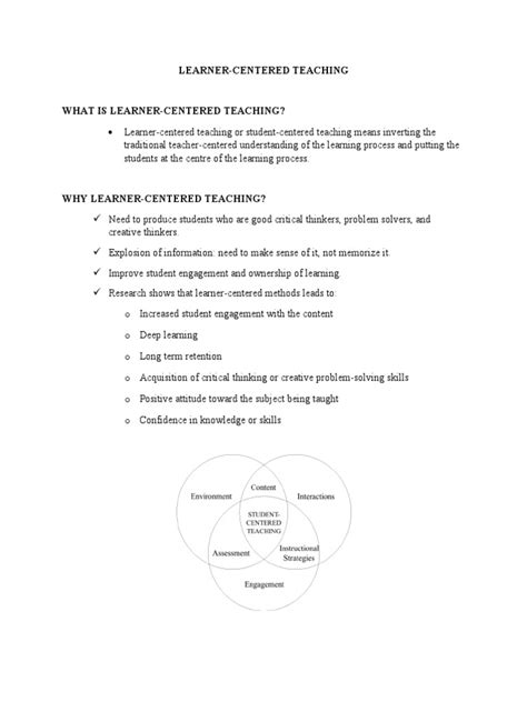 Learner Centered Teaching Pdf Learning Learning Methods