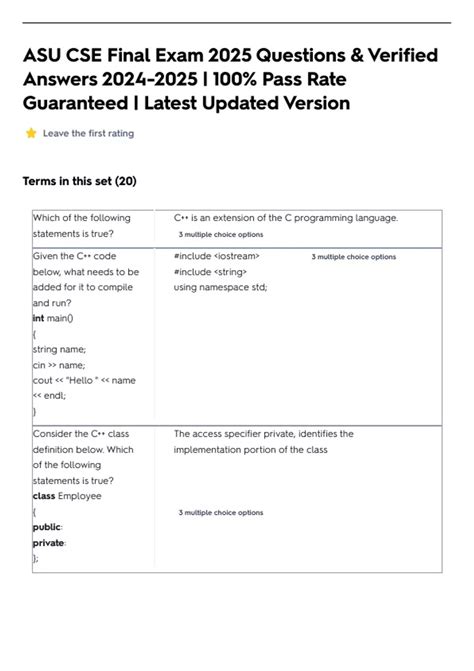 ASU CSE Final Exam Questions Verified Answers Pass Rate Guaranteed Latest