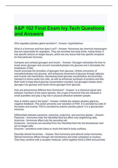 Aandp 102 Final Exam Ivy Tech Questions And Answers 2024 Aphy 102 Stuvia Us
