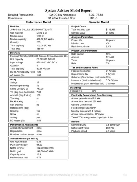 Caso1 Solar Pv Analisis For A Power Plant Pdf Photovoltaics Power Inverter