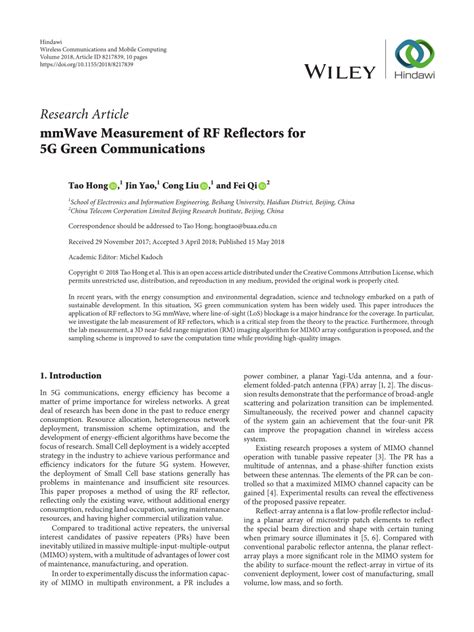 pdf mmwave measurement of rf reflectors for 5g green communications