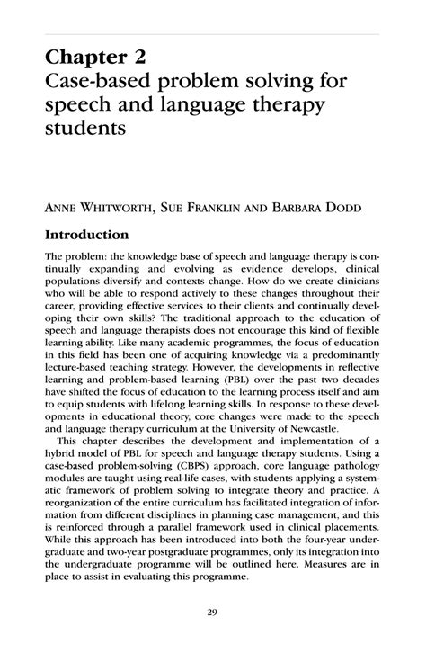 Pdf Case‐based Problem Solving For Speech And Language Therapy Students