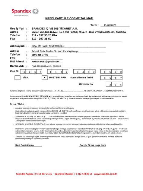 Spandex Maİl Order Formuxlsx Sayfa1 Pdf