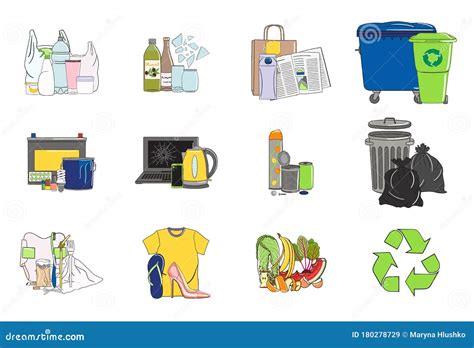 Set Of Sorted Garbage Icons Recycle Trash Bins Stock Vector Illustration Of Icon Mixed