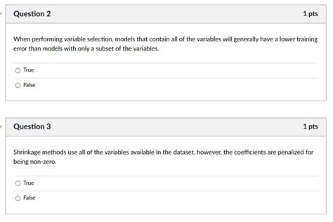 Solved Question 2 1 Pts When Performing Variable Selection Models