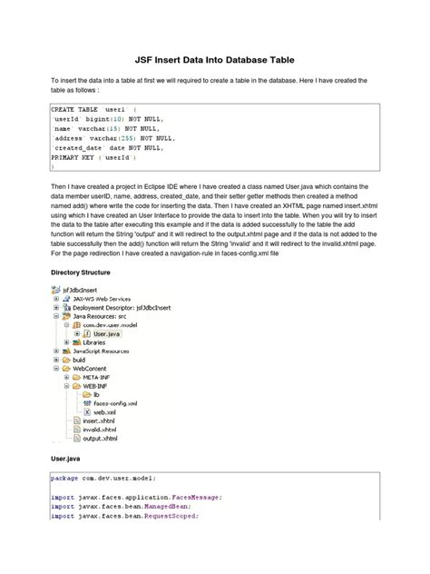 Jsf Insert Data Into Database Table Pdf Xhtml Html