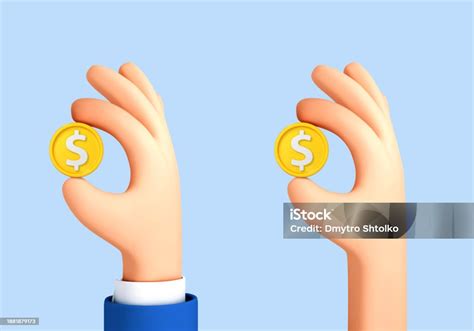 3d 만화 손 들고 동전 와 달러 기호 와 파란 배경 고립된 통하고 있는 벡터 3d 일러스트 레이 션 0명에 대한 스톡 벡터 아트 및 기타 이미지 Istock