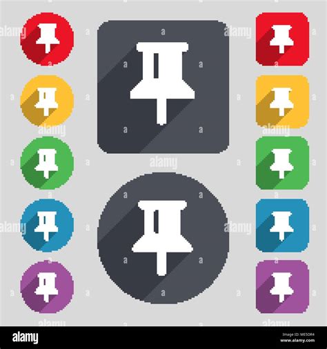 Map Pointer Gps Location Icon Sign A Set Of 12 Colored Buttons And A Long Shadow Flat Design