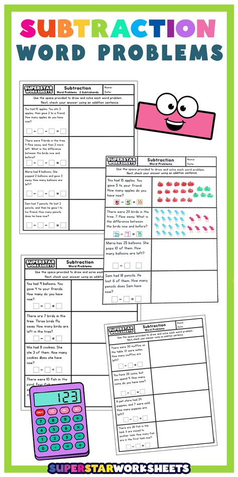 Subtraction Word Problems Superstar Worksheets