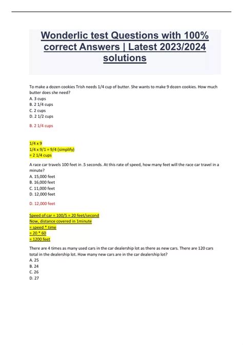 Wonderlic Test Questions With 100 Correct Answers Latest Solutions 2024 Wonderlic Stuvia Us