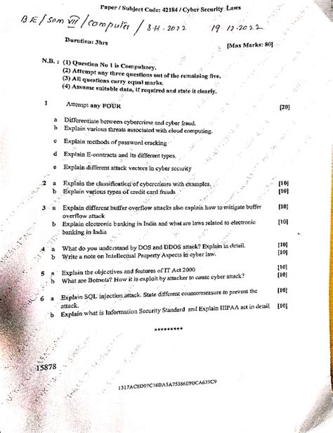 BE Computer Engineering Sem VII CSL Dec Cyber Security And Laws Studocu