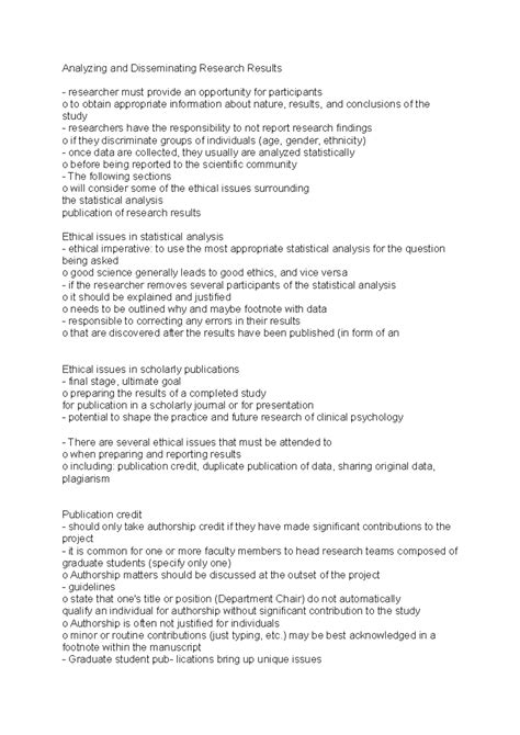 Analyzing And Disseminating Research Results Analyzing And