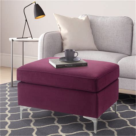 Jerfit Burgundy Fabric Ottoman With Storage Rectangular Footstool Pouf