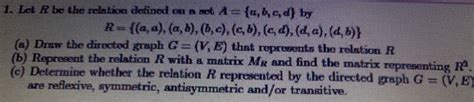 Solved Let R Be The Relation Defined On A Set A A B C D Chegg Com