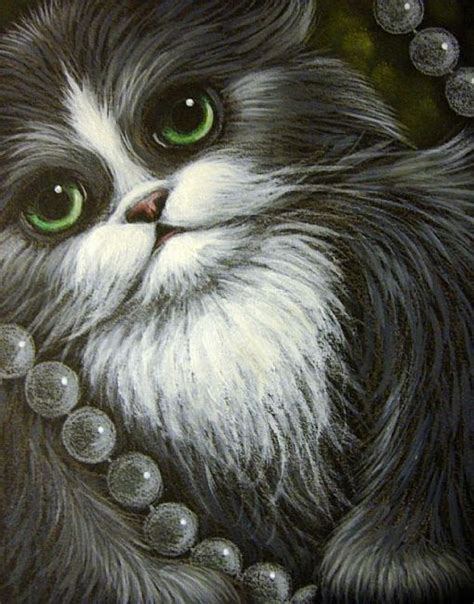 Tuxedo Persian Kitten Cat And Pearls Art