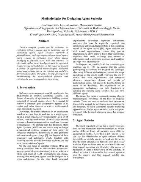 Pdf Methodologies For Designing Agent Societies