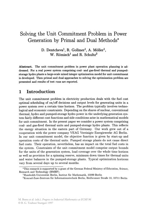 Pdf Solving The Unit Commitment Problem In Power Generation By Primal And Dual Methods