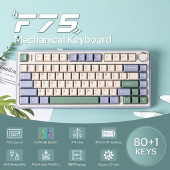 Клавиатура AULA F75 White-Green Игровая Безпроводная Механичиская. 2.4G ...