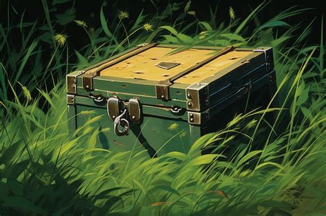 Cartoon Grass With A Hidden Treasure Chest Premium Ai Generated Image
