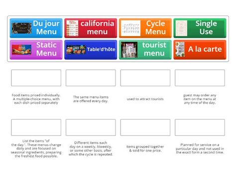TYPES OF MENU Match Up