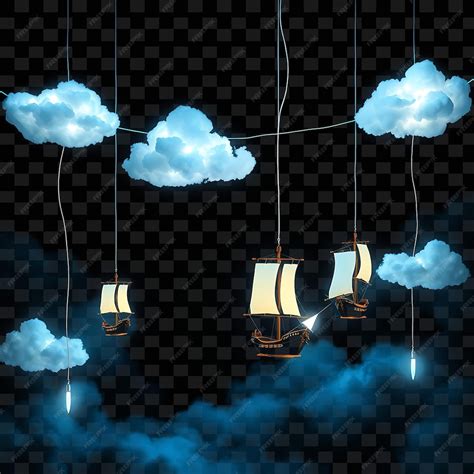 Decorative String Floating Ships And Glowing Clouds Neon Clouds Swirl