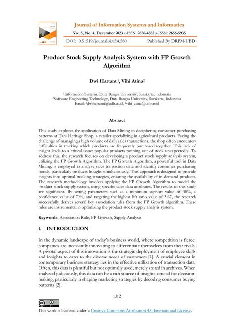 Pdf Product Stock Supply Analysis System With Fp Growth Algorithm