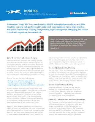 Rapid SQL Datasheet The Intelligent IDE For SQL Development PDF