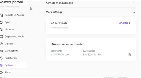local network access lna web server certificate support