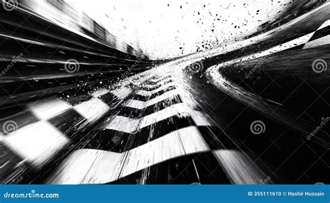High Speed Race Track Finish Line Black And White Abstract Motion Blur Stock Illustration