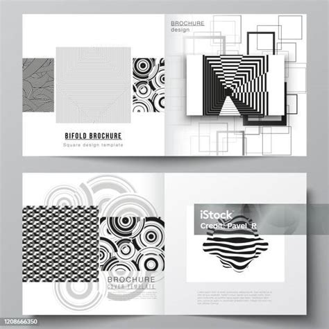 사각형 디자인 Bifold 브로셔 잡지 전단지 소책자를위한 두 개의 표지 템플릿의 벡터 레이아웃 동적 구성과 최소한의 평면 스타일의 최신 기하학적 추상적 인 배경 0명에