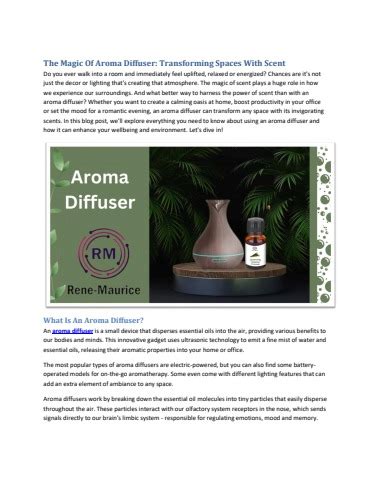 The Magic Of Aroma Diffuser Transforming Spaces With Scent