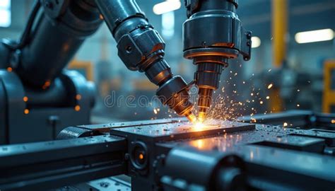 Robotic Arm Welding Metal With Precision Generates Sparks Automated Manufacturing Process In