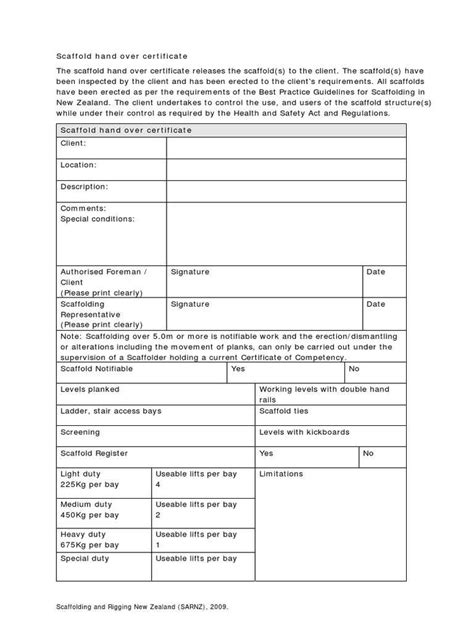 Scaffold Handover Certificate Pdf Scaffolding Business Throughout Handover Certificate Template
