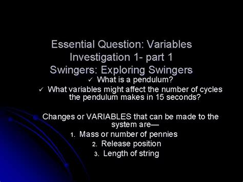 Key Lesson Questions Swingers 1 How Do Variables