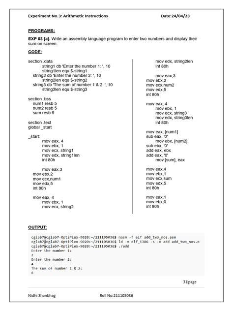 Mpmc Ex 3 Pdf Assembly Language X86 Architecture