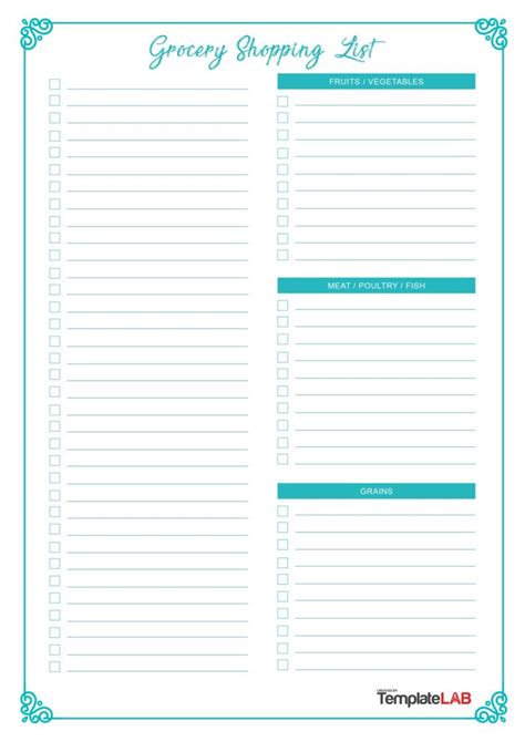 Printable Grocery Shopping List Template