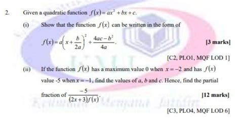 Solved S Af Sted Given A Quadratic Function F X Ar Chegg