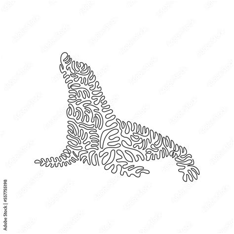 Continuous Curve One Line Drawing Of Cute Sitting Sea Lion Curve